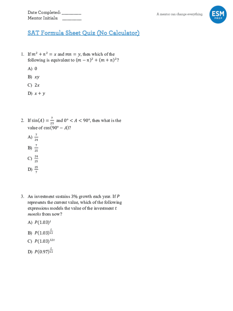 Fillable Online SAT QB - Math - Formula Sheet Specials - Student ...