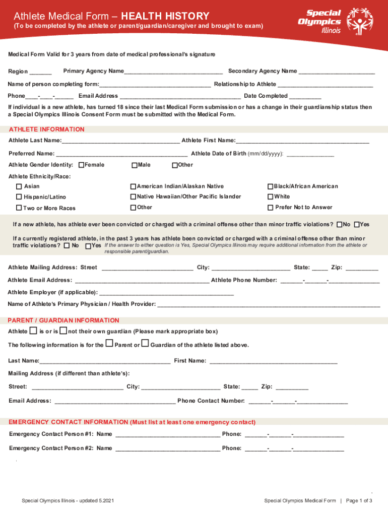 Fillable Online ATHLETE MEDICAL FORM - SOKY Partners Fax Email Print ...