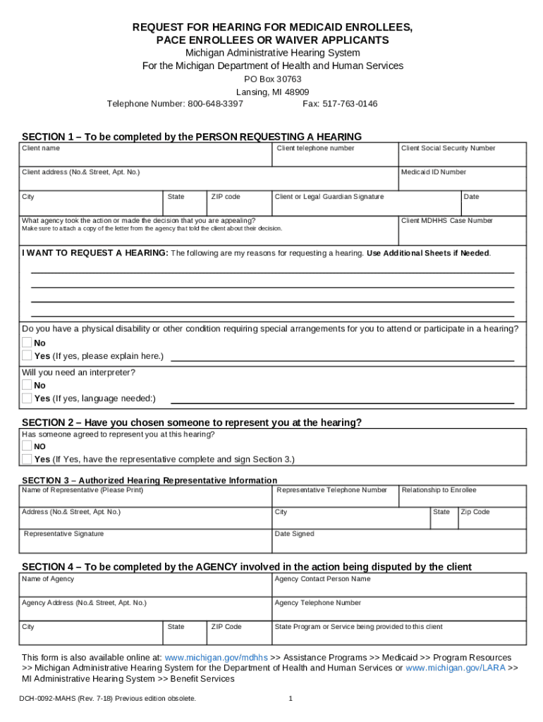 Request for Hearing for Medicaid Enrollees, PACE Enrollee or Waiver ...