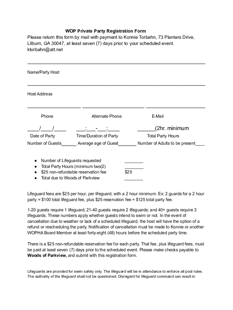 Fillable Online WOP Private Party Registration Form Fax Email Print ...