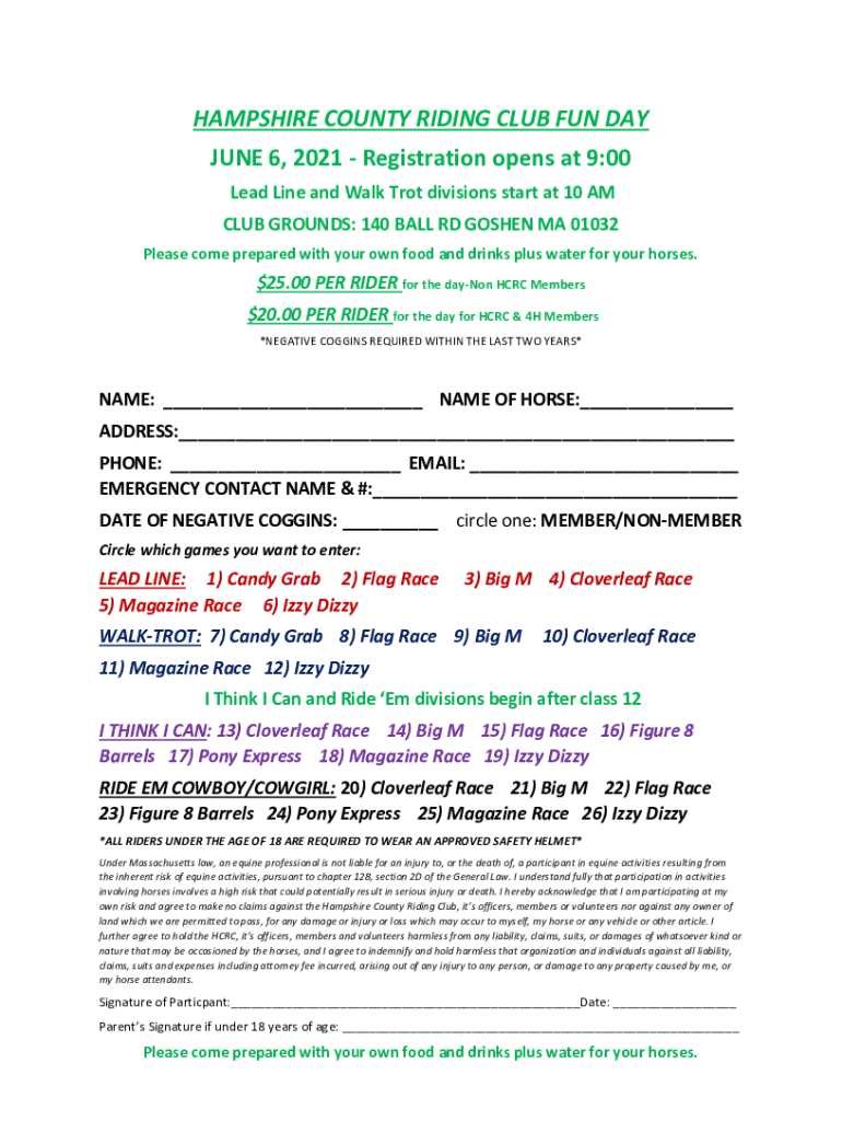 Fillable Online HCRC FUN DAY ENTRY FORM June 2021 Updated Fax Email ...