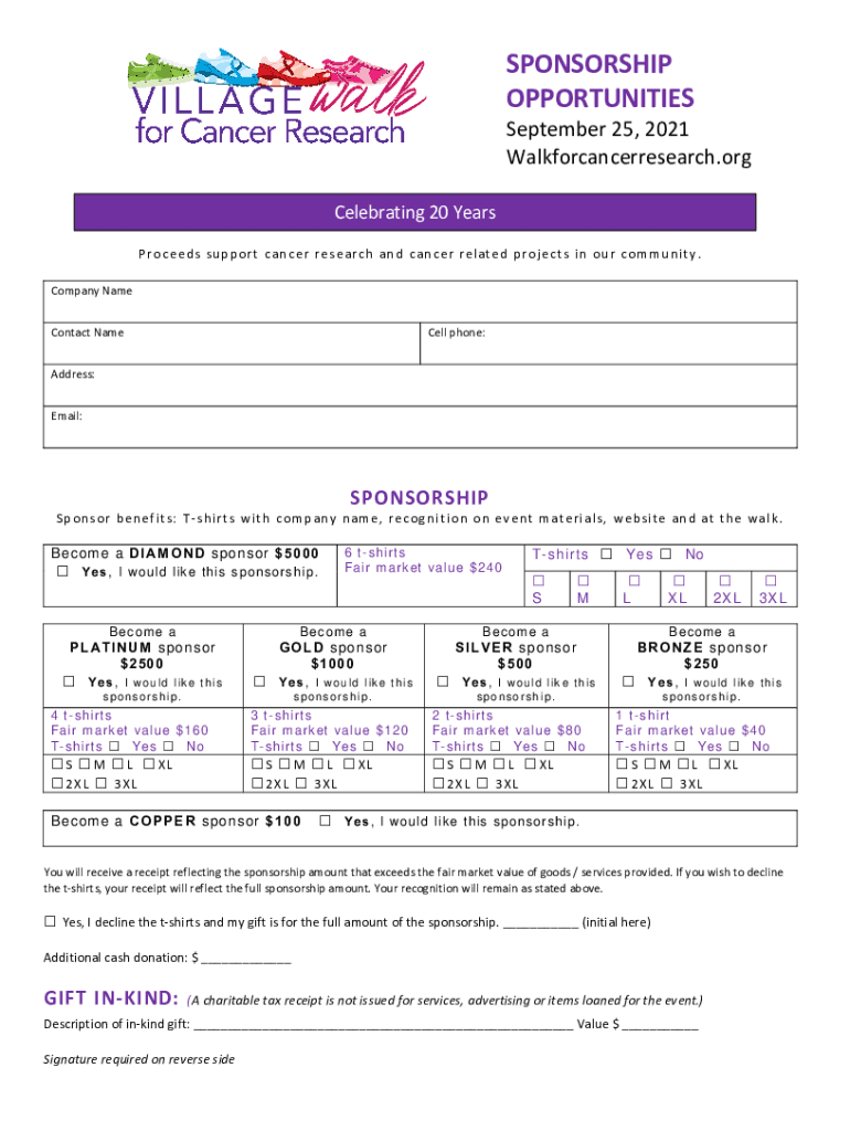 Fillable Online 2021 Village Walk SPONSORSHIP form v FINAL Fax Email ...
