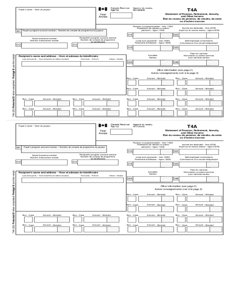 Fillable Online T4A slip: Statement of Pension, Retirement, Annuity ...