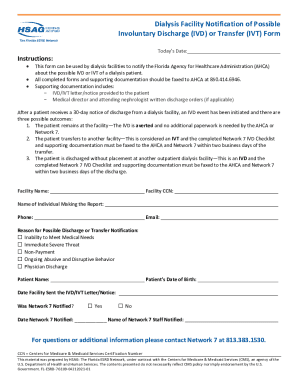 Fillable Online Dialysis Facility Notification of Possible IVD or ...