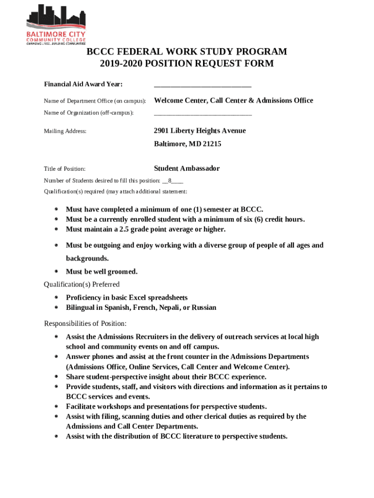 2019-2020 POSITION REQUEST Doc Template | pdfFiller