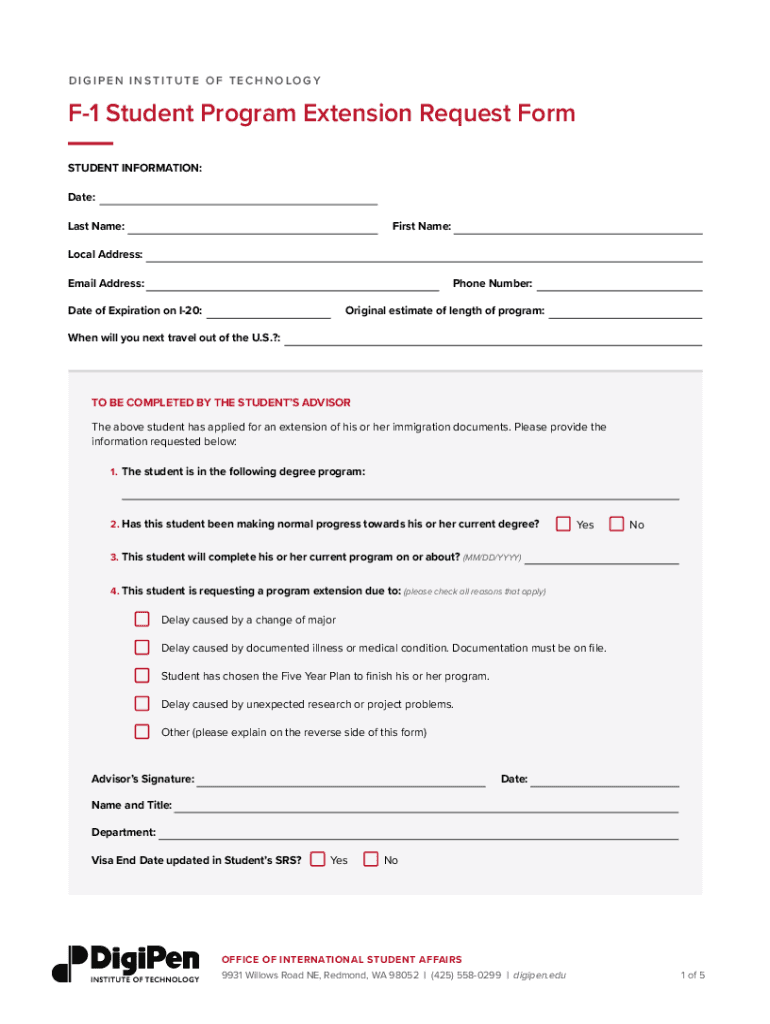 Fillable Online F-1 Student Program Extension Request Form. F-1 Student Program Extension ...