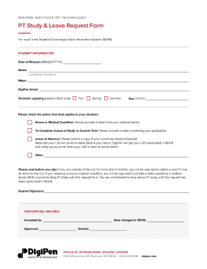 Fillable Online PT Study and Leave Request Form. PT study and leave ...