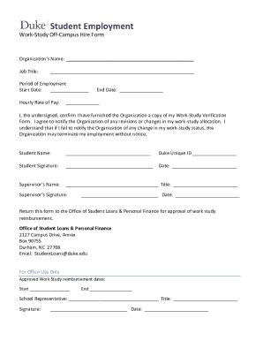 Fillable Online Duke Student Employment Office. Work-Study Off-Campus ...