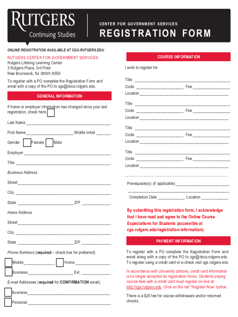 Fillable Online cgs rutgers FOR GOVERNMENT SERVICES REGISTRATION - cgs.rutgers.edu Fax Email ...