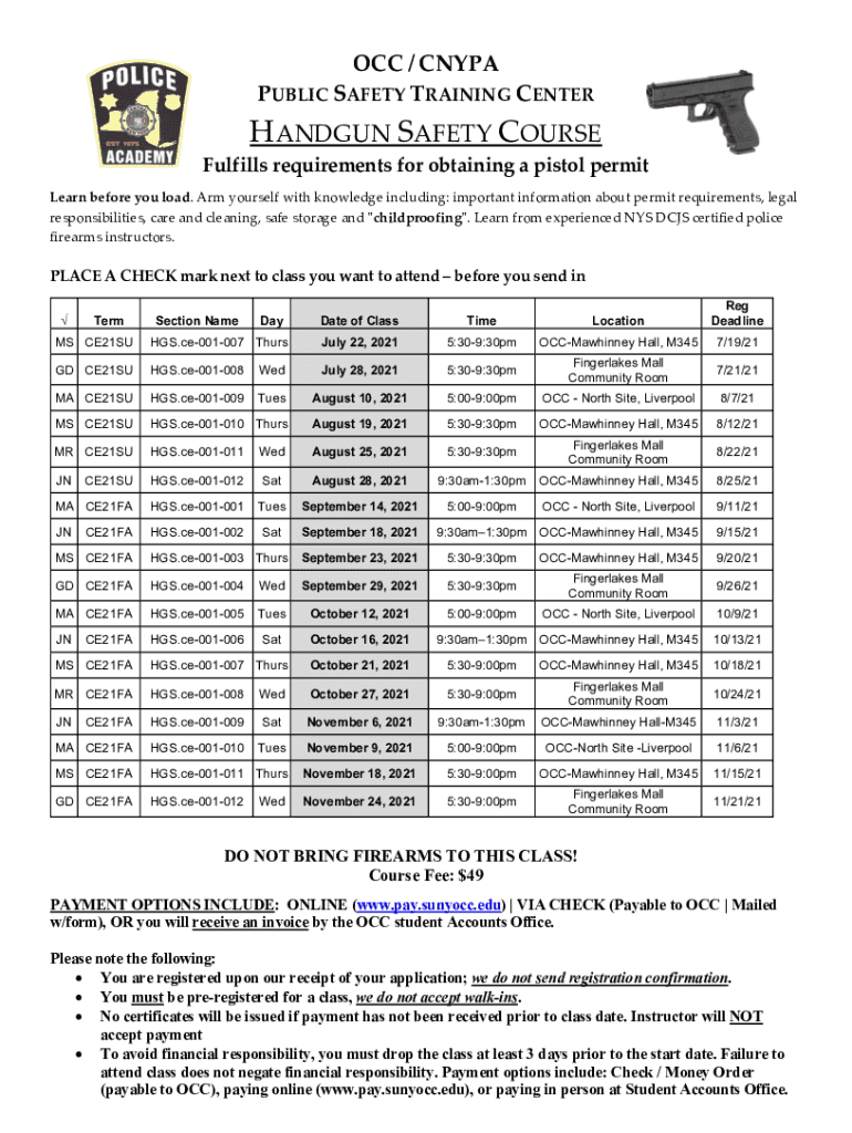 Fillable Online Occ Handgun Safety Course - Fill and Sign Printable ...
