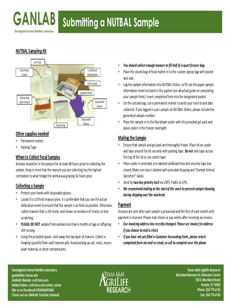 Fillable Online cnrit tamu Submitting a NUTBAL Sample Fax Email Print ...
