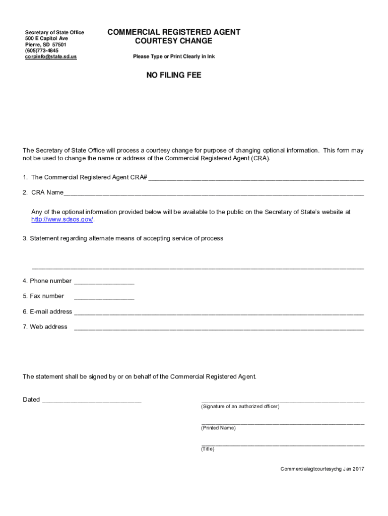 Fillable Online Commercial Registered Agent Change Fax Email Print ...