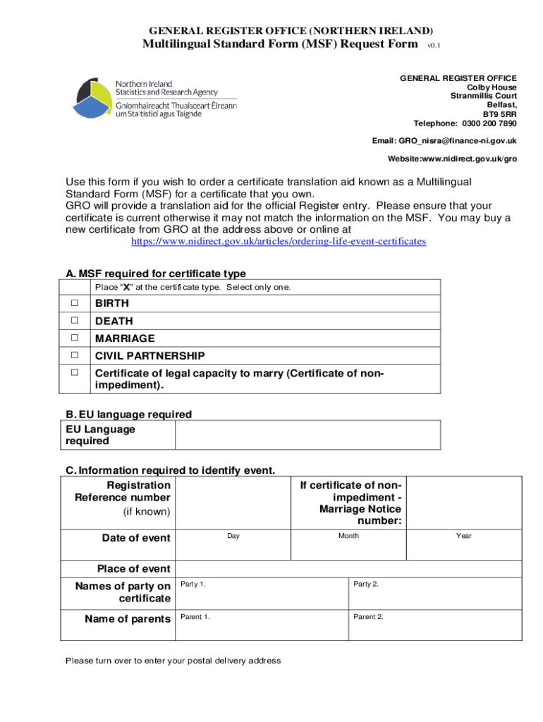 Fillable Online GRO Translation MSF Request Form. GRO Translation MSF ...