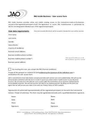 Fillable Online ING Inside Business - User access form - jao.eu Fax ...