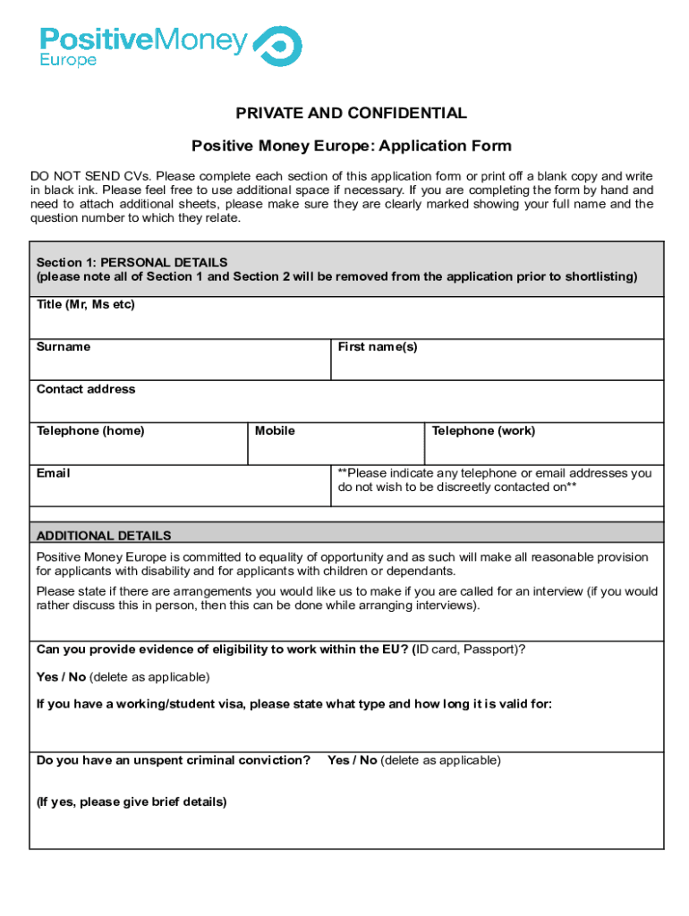 Fillable Online Positive Money Europe application form PD edit.docx Fax ...