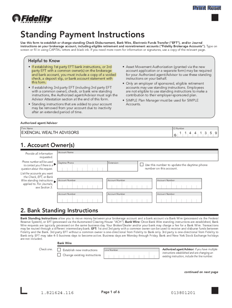 Fillable Online Fidelity Standing Instructions 116.pdf Fax Email Print ...