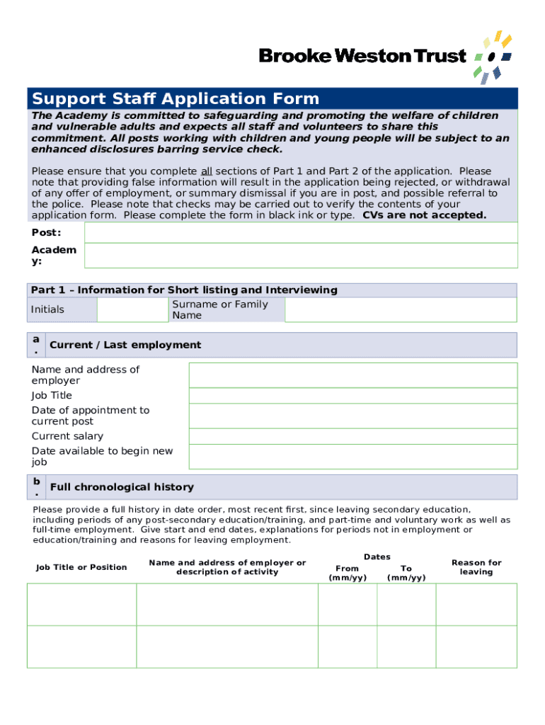 Application : Support Staff Doc Template | pdfFiller