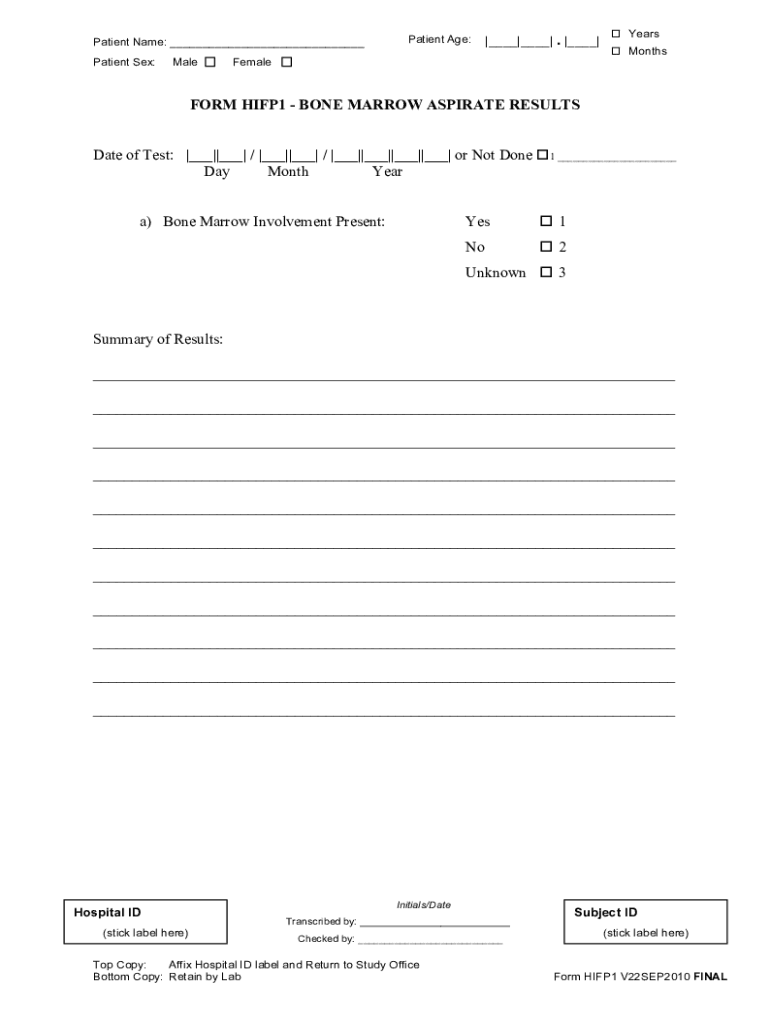 Fillable Online Form HIFP1 - Bone Marrow Aspirate Results. Form HIFP1 ...
