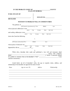 Fillable Online Petition To Probate Will In Common Form GPCSF 4Pdf ...
