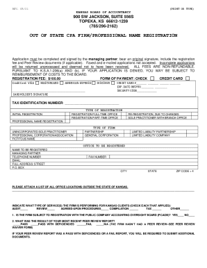 Fillable Online IN STATE CPA FIRM/PROFESSIONAL NAME REGISTRATION Fax ...