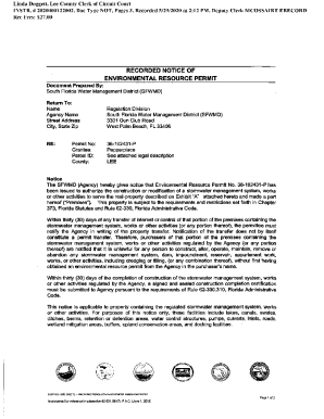 Fillable Online RECORDED NOTICE OF ENVIRONMENTAL RESOURCE PERMIT Fax ...