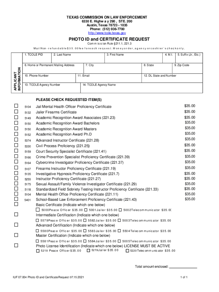 Fillable Online TEXAS COMMISSION ON LAW ENFORCEMENT 6330 E. Highw a y ...