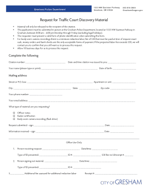 Fillable Online Gresham Police Department Request for Traffic Court ...