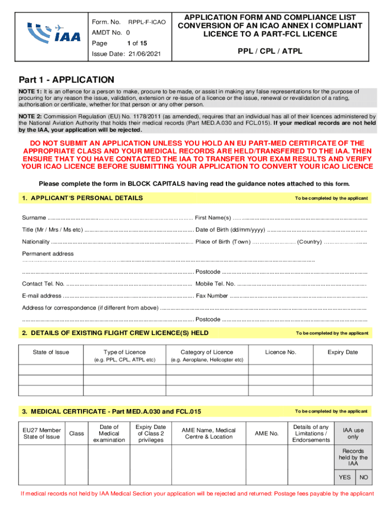 Fillable Online APPLICATION FOR CONVERSION OF ALL ICAO ANNEX I ...