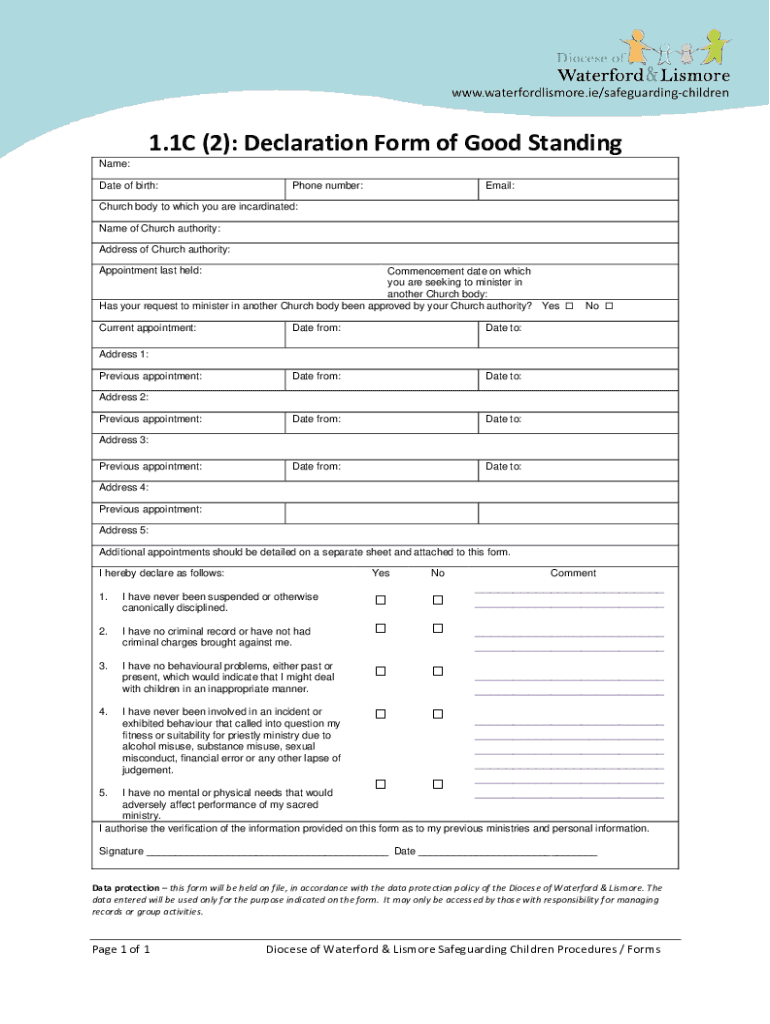 Fillable Online S4.20 Declaration Form of Good Standing - Meath ...