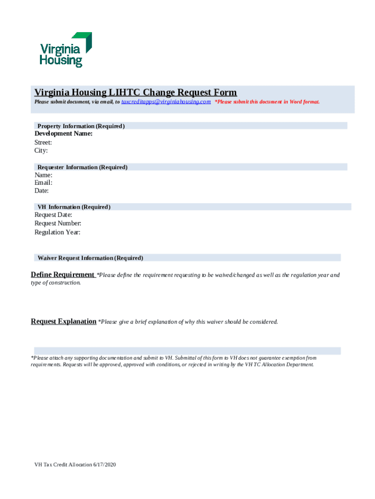 VH LIHTC Change Request Doc Template | pdfFiller