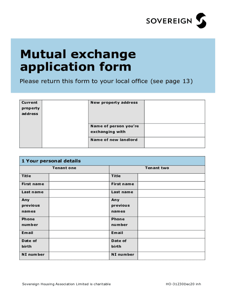 Fillable Online Application for Mutual Exchange Of TenancyMutual ...
