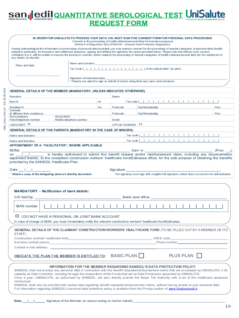 Fillable Online QUANTITATIVE SEROLOGICAL TEST REQUEST FORM Fax Email ...