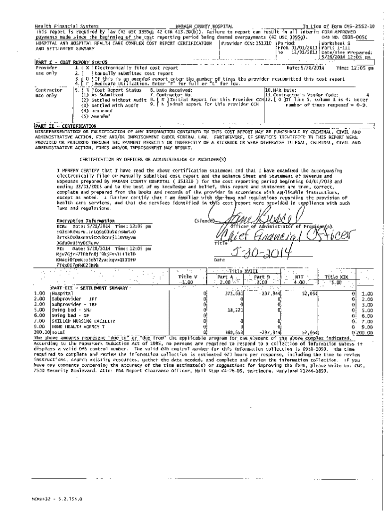 Fillable Online Health Financial Systems In Lieu of Form CMS-2552-10 ...
