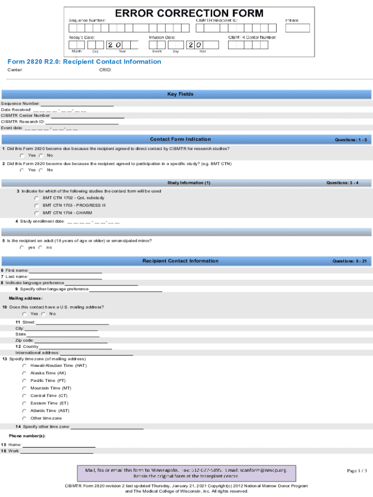 Fillable Online A PDF of the 2820 form is here - CIBMTR Fax Email Print ...
