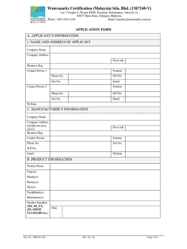 Fillable Online PROC01-F01 (Application Form) rev. 0.docx Fax Email ...