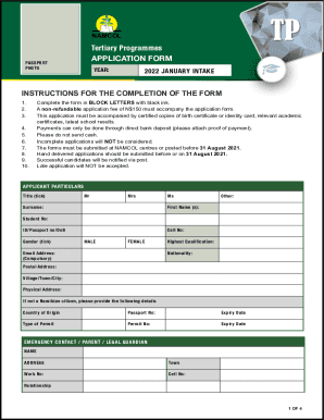 Fillable Online NAMCOL Tertiary Programmes APPLICATION FORM Fax Email ...