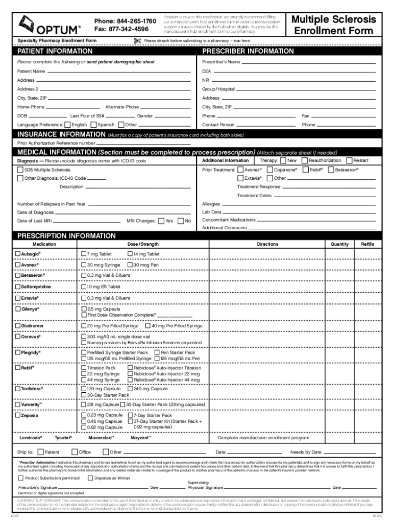 Fillable Online Phone: 844-265-1760 Multiple Sclerosis Enrollment Form Fax Email Print - pdfFiller