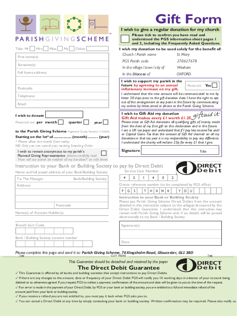 Fillable Online GIFT AID FORM 1219 - All Saints Church Dedworth Fax ...