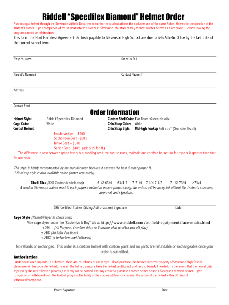 Fillable Online Riddell Helmet Order Form FINAL 19 Fax Email Print ...
