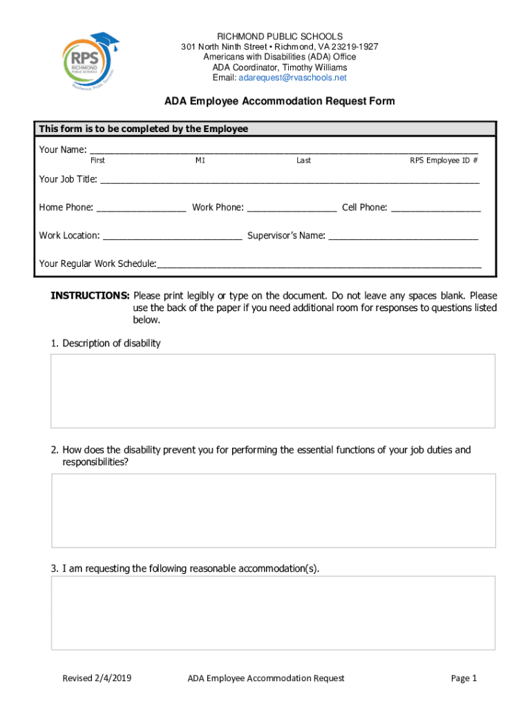 Fillable Online Americans with Disability Act (ADA) / Department ...