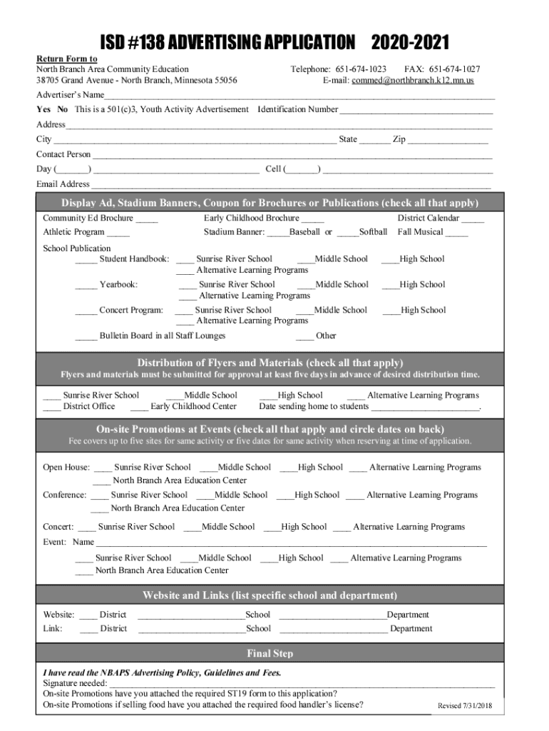 Fillable Online Advertising Form 2020-2021 Fax Email Print - pdfFiller