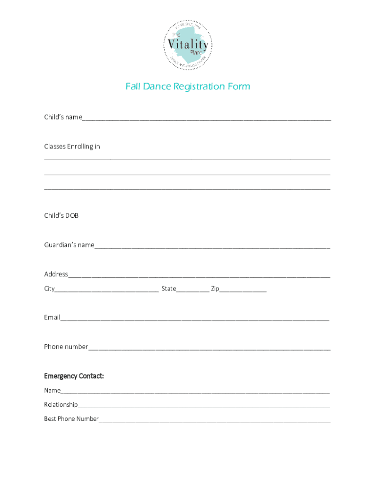 Fillable Online THE CENTER FOR DANCE ARTS-REGISTRATION FORM Fax Email ...