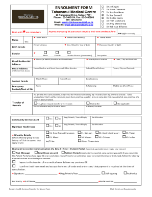 Fillable Online tahunamedical co ProCare Enrolment Form - Stoddard Road ...