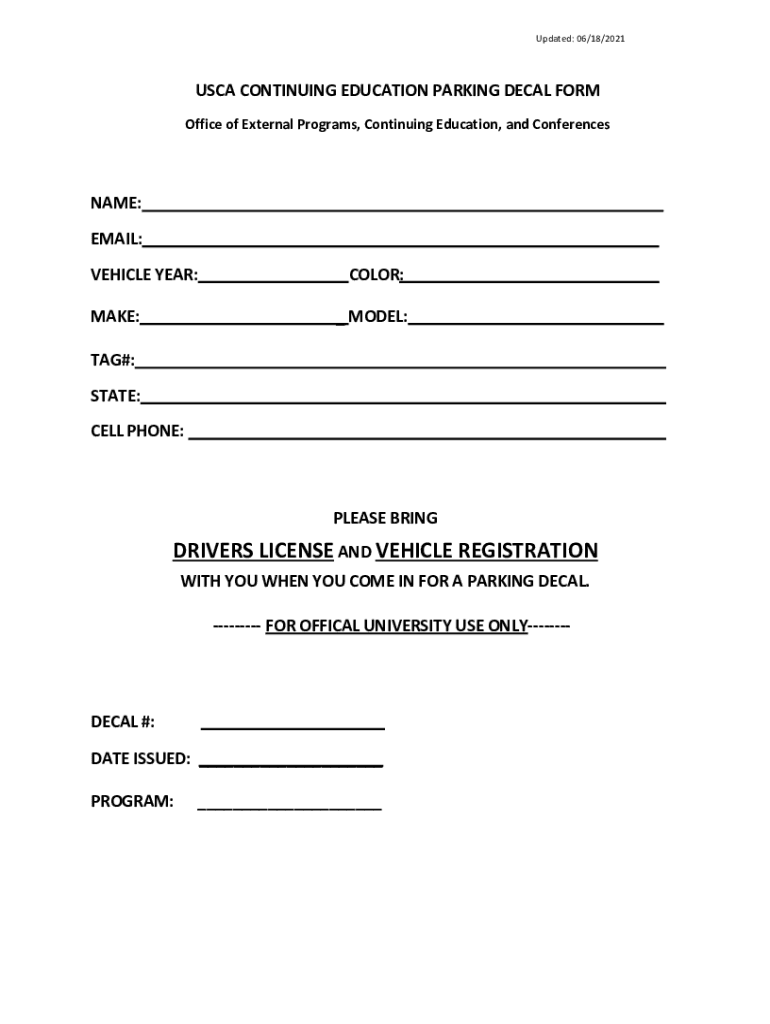 Fillable Online STUDENT- PARKING DECAL FORM Fax Email Print - pdfFiller