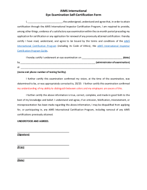 Fillable Online AIMS International Eye Examination Self-Certification ...