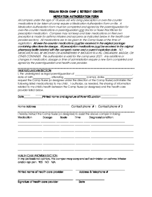 Fillable Online Medication Authorization Form 2021. Medication ...