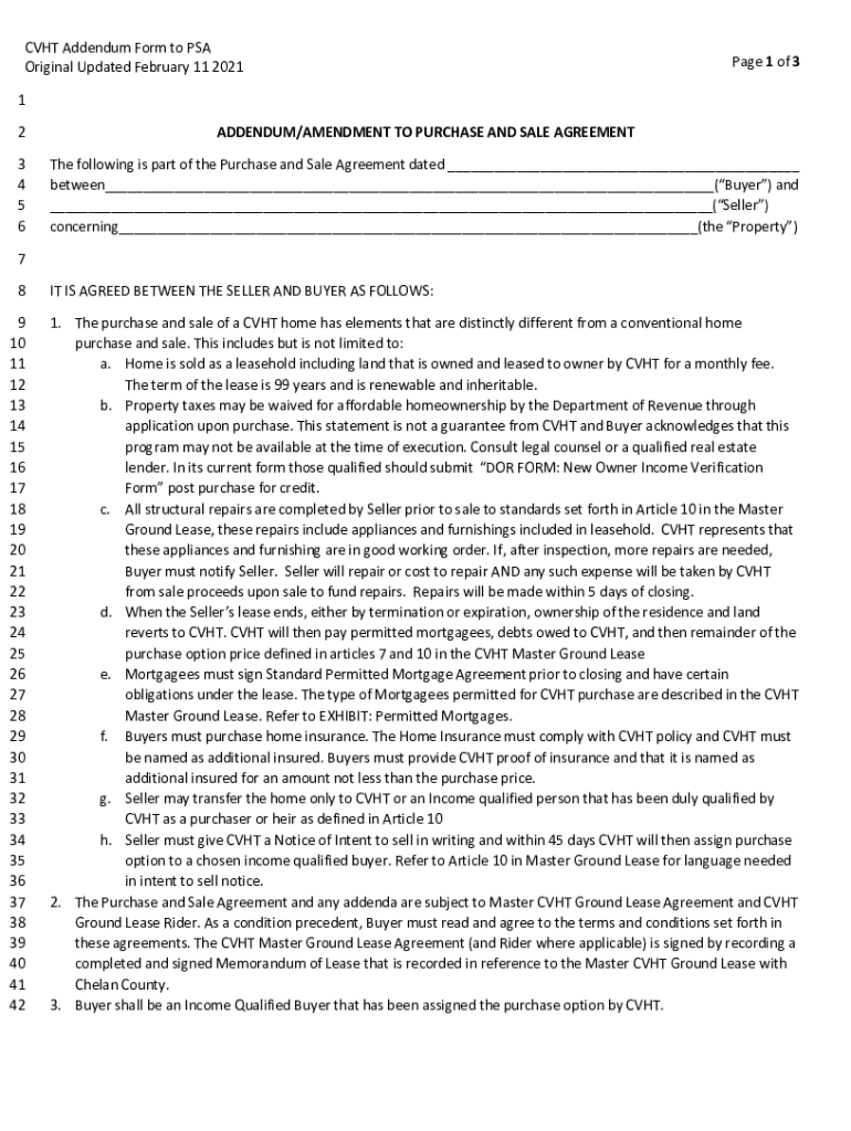 Fillable Online ADDENDUM/AMENDMENT TO PURCHASE AND SALE AGREEMENT 3 The ...