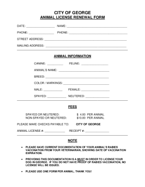 Fillable Online ANIMAL LICENSE RENEWAL FORM Fax Email Print - pdfFiller