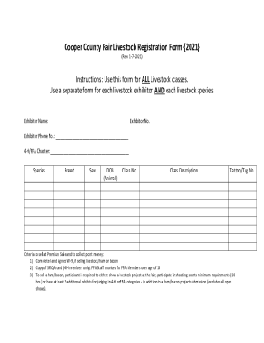 Fillable Online Cooper County Fair Livestock Registration Form 2021 Fax ...