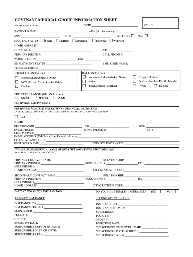 Fillable Online Medical Info Sheet Form.xls Fax Email Print - pdfFiller